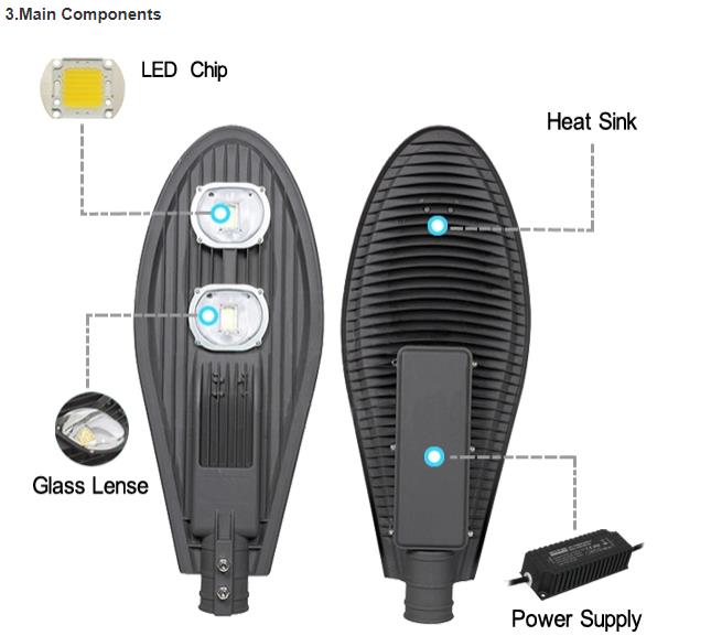 100w Cobra Head Light Fixtures Flat Led Street Lights 50000 Hours Life Span