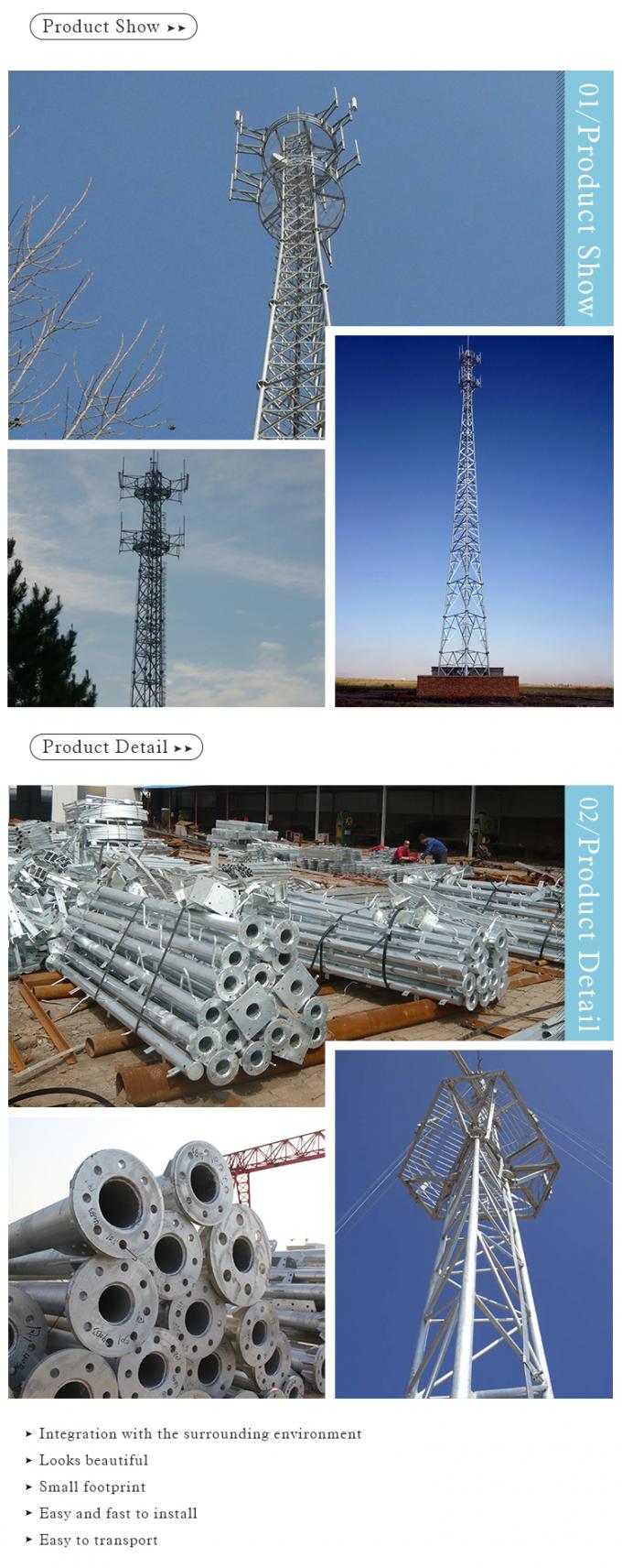 40 Meter Telecom Tower Galvanized Mast 3 Legged Tubular Antenna Tower
