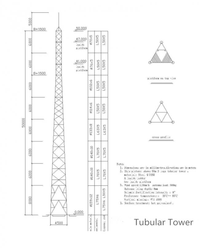 HDG 3 Legged Lattice Steel Tubular Tower Self Supporting